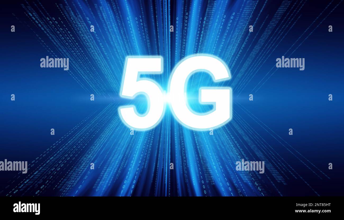 5G Fast speed wireless internet connection and technology concept. 3d ...