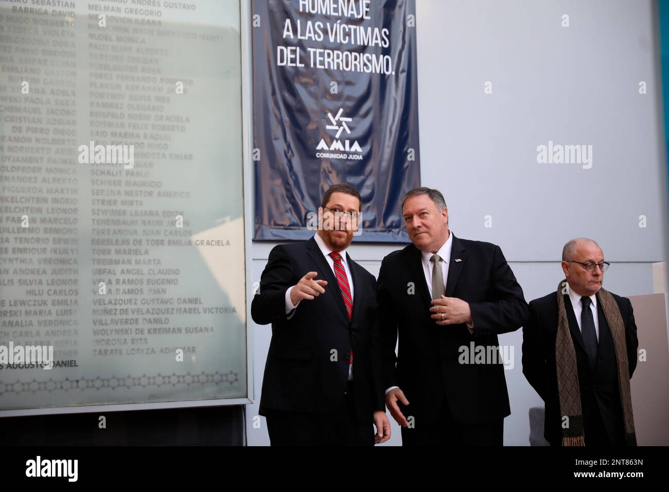 AMIA President Ariel Eichbaum, from left, U.S. Secretary of State Mike ...