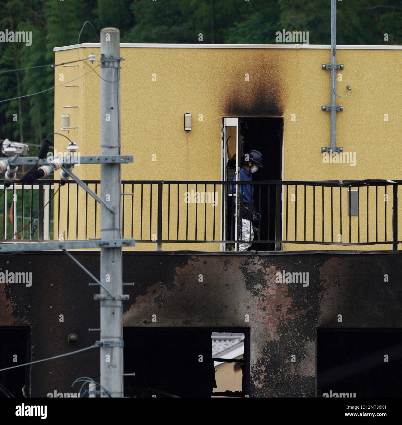 The door to rooftop is pictured at Kyoto Animation Co., Ltd. (so-called ...