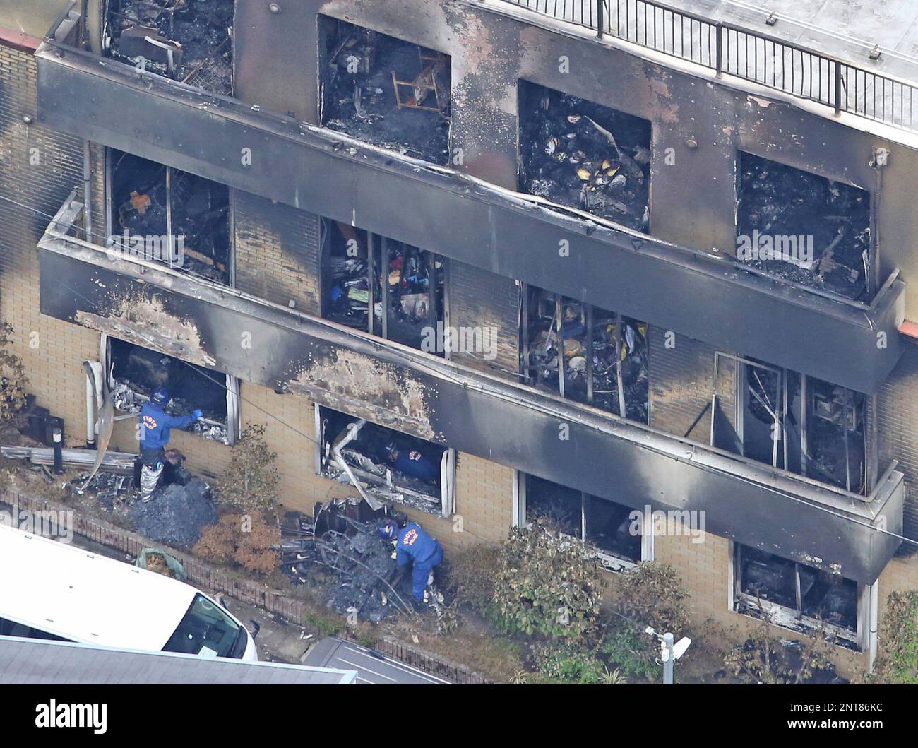 An aerial photo shows the fire site at Kyoto Animation Co., Ltd. (so ...