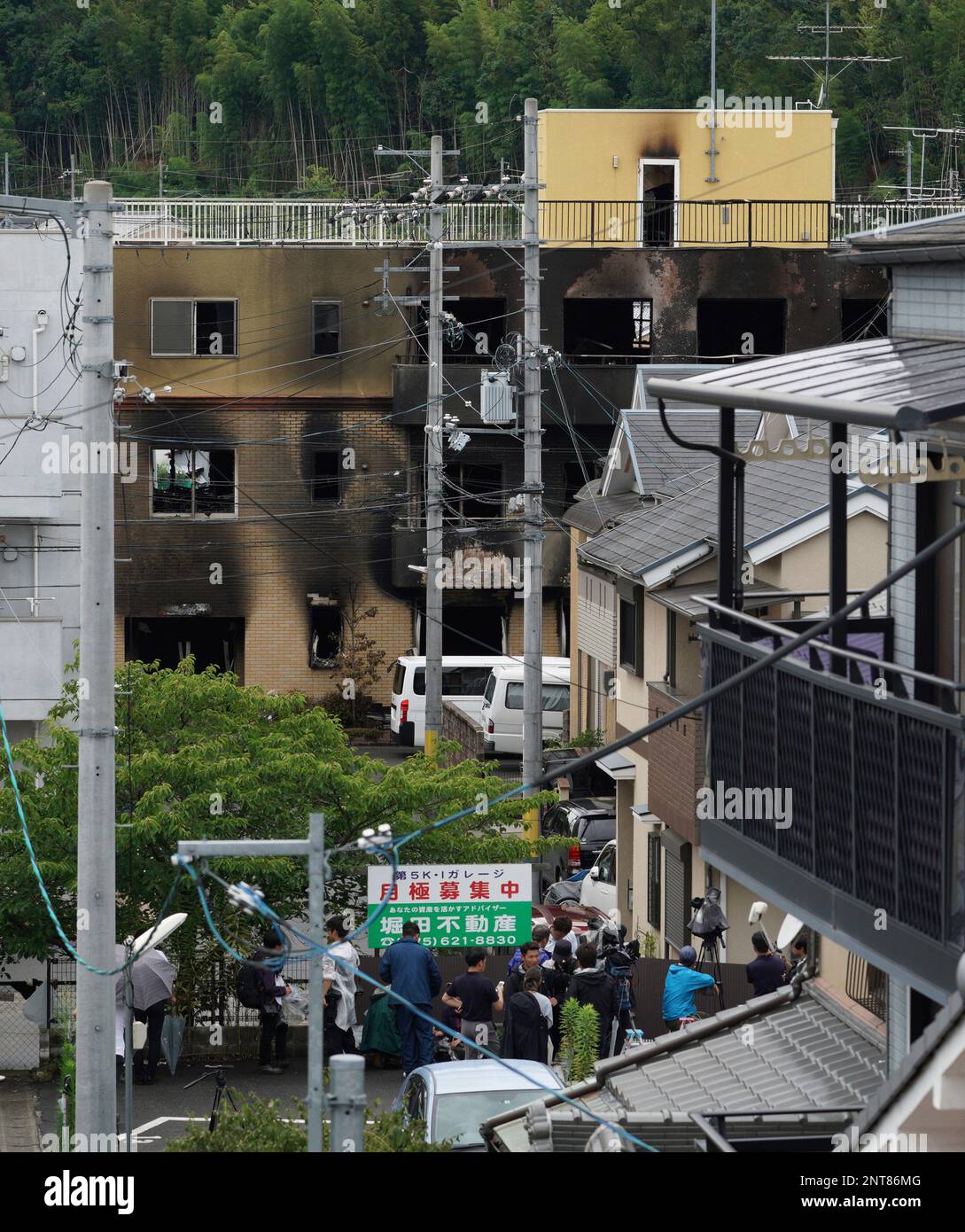 The door to rooftop is pictured at Kyoto Animation Co., Ltd. (so-called ...