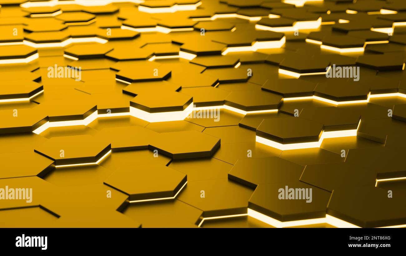 Gold metallic honeycomb and hexagon background pattern. 3d rendering ...