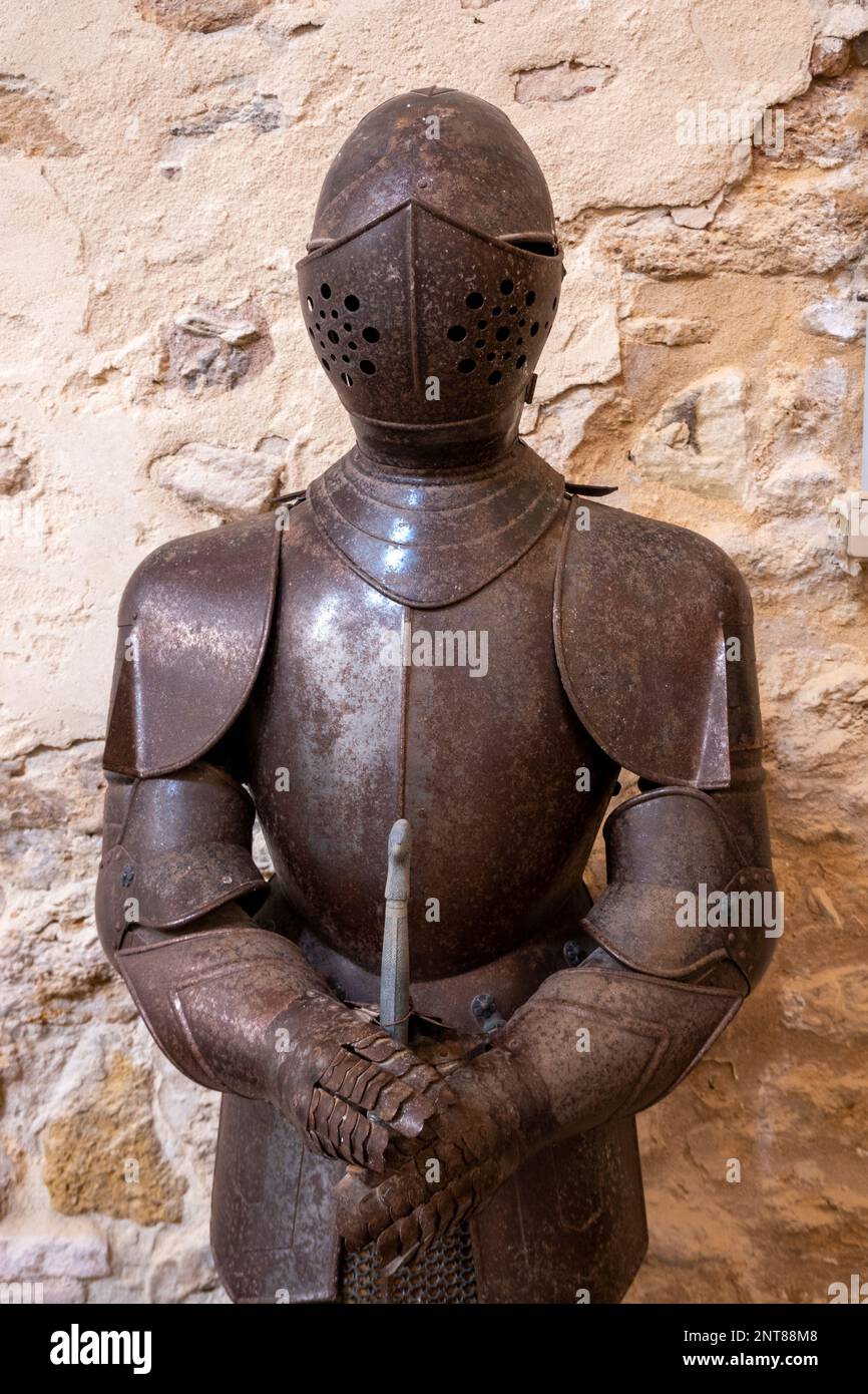 Detail of the helmet of a knight from the Middle Ages Stock Photo - Alamy