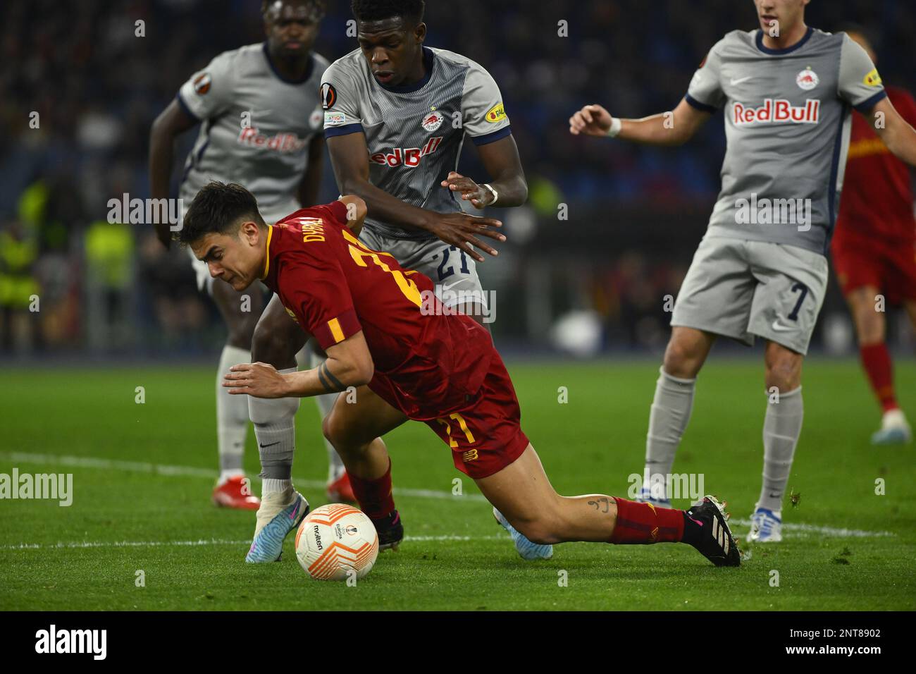 Paulo Dybala of A.S. Roma and Lucas Gourna-Douath of FC Salzburg during the UEFA Europa League ...