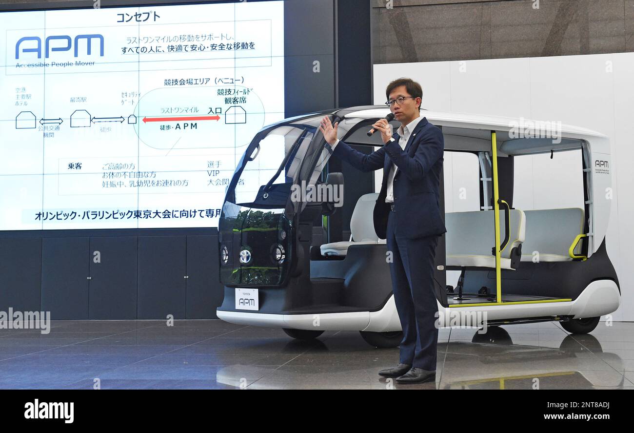 A photo shows a mobility "APM" developed by Toyota Motor Corporation ...