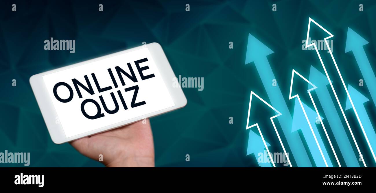 Text caption presenting Online Quiz. Word Written on game or a mind sport that are published on ...