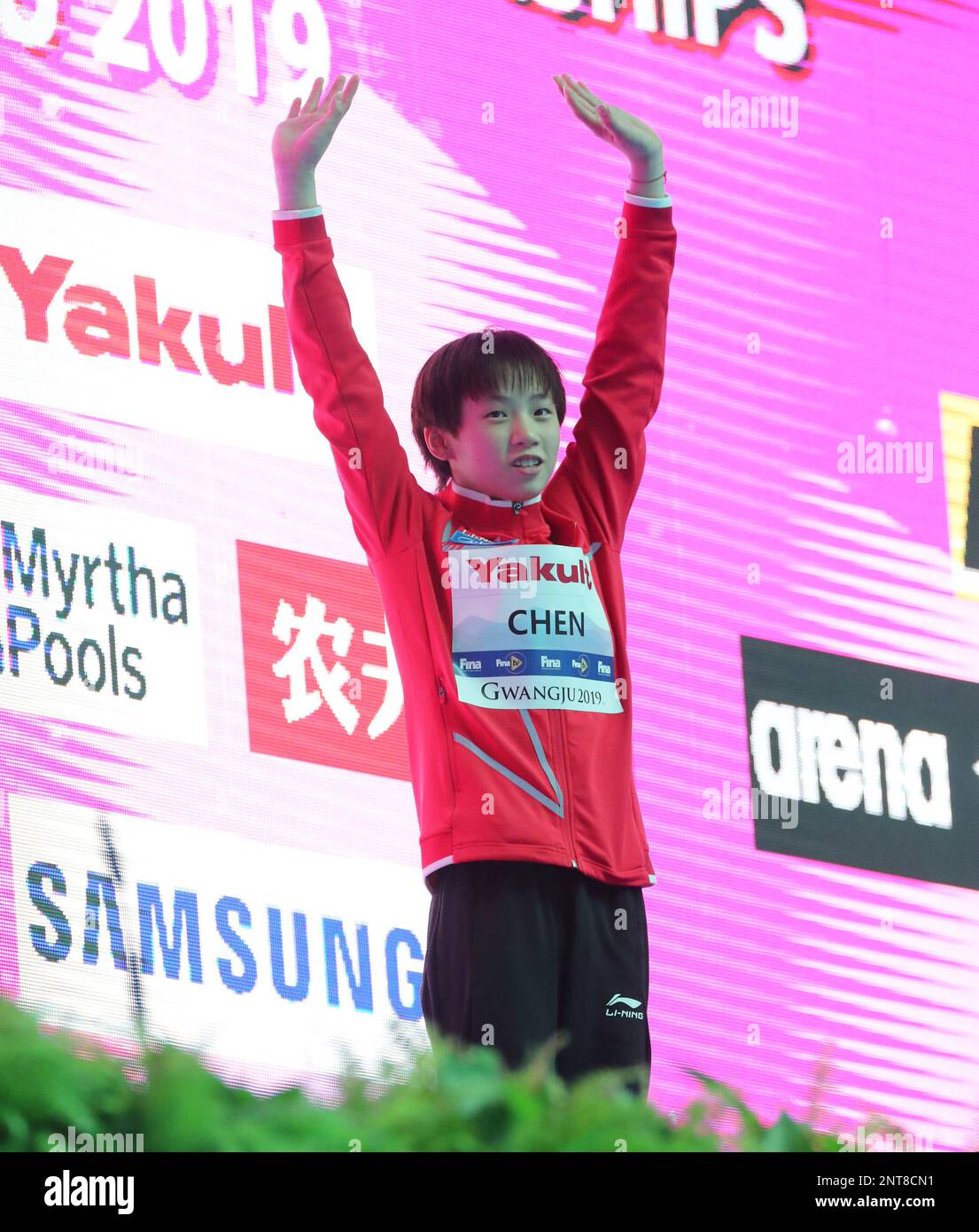 CHEN Yuxi of China, gold, celebrates on the podium of Diving Women's ...