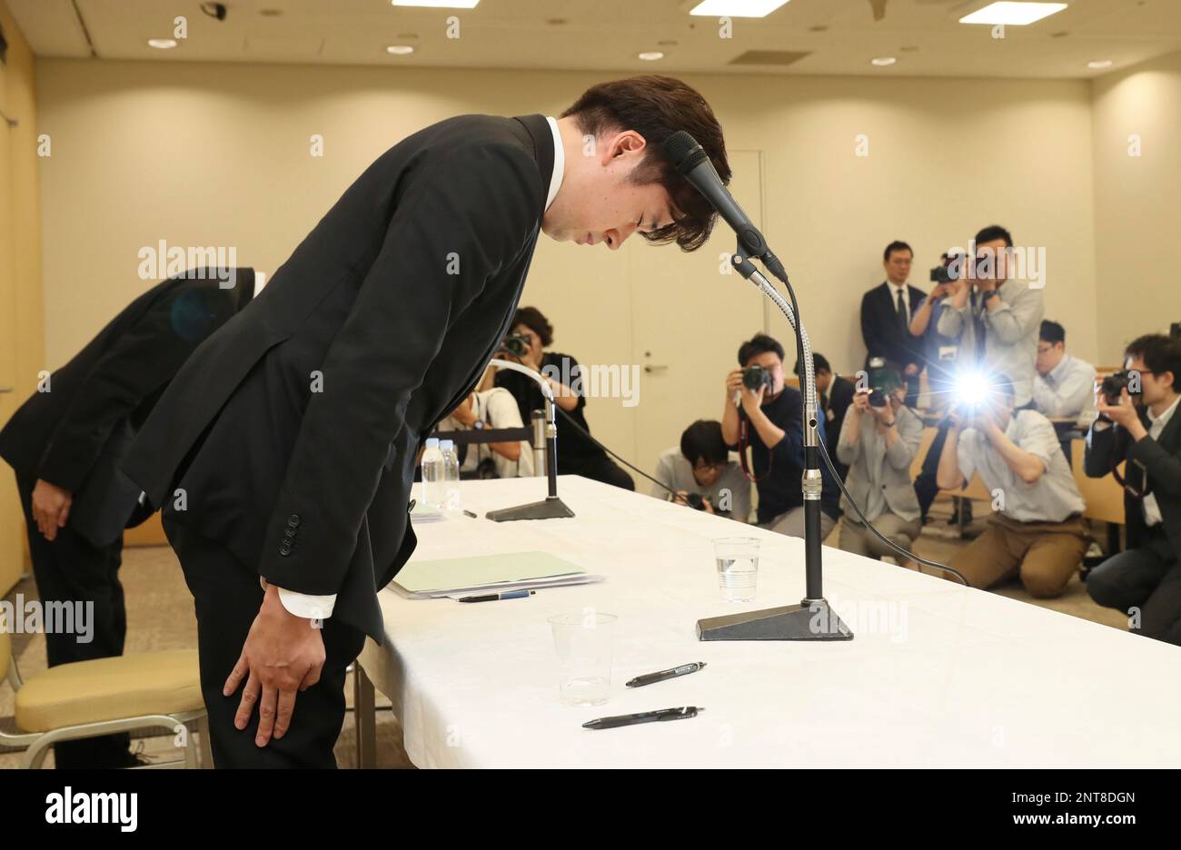 Crypto Exchange Bitpoint Japan's President Genki Oda attends a press conference in Tokyo on July ...