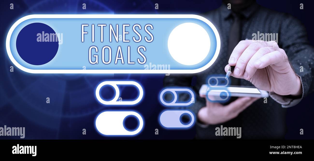Inspiration showing sign Fitness Goals. Concept meaning Loose fat Build ...