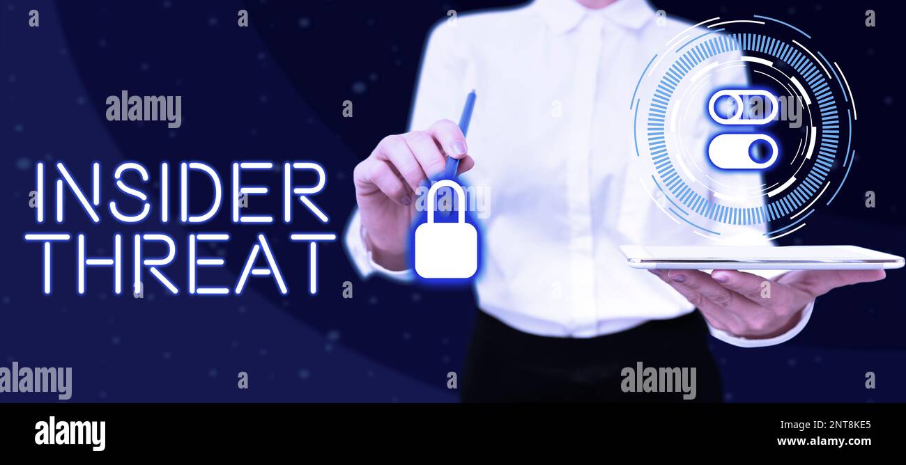 Text sign showing Insider Threat. Business approach security threat ...