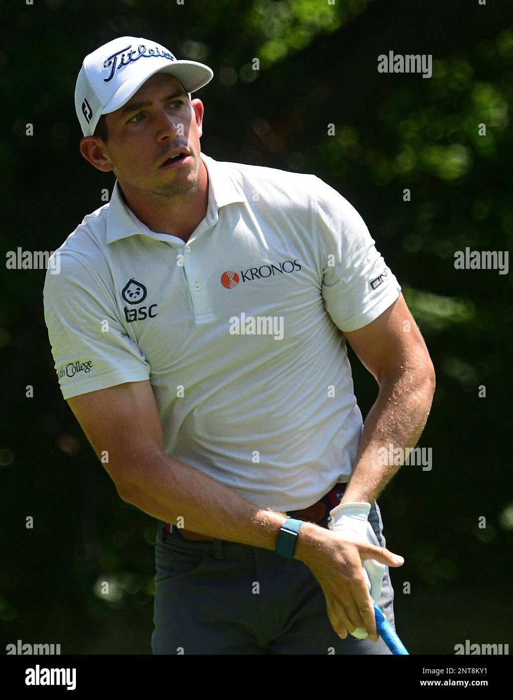 SILVIS, IL - JULY 14: Scott Stallings reacts after hitting his tee shot ...