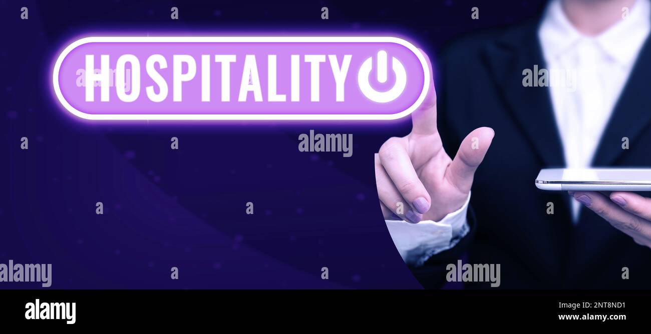 Inspiration showing sign Hospitality. Word Written on the friendly and ...