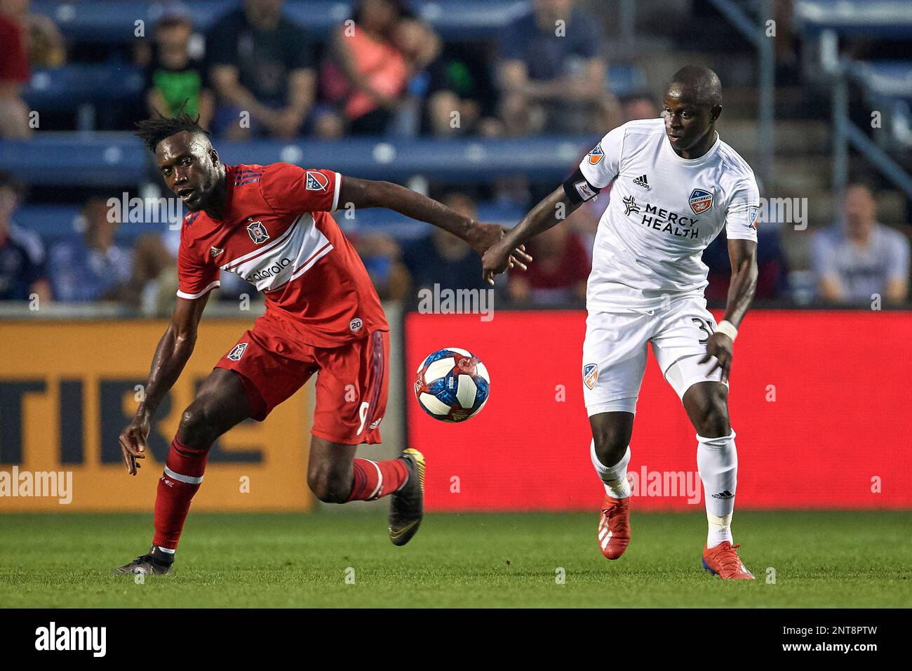 CHICAGO, IL - JULY 13: Chicago Fire forward C.J. Sapong (9) battles ...