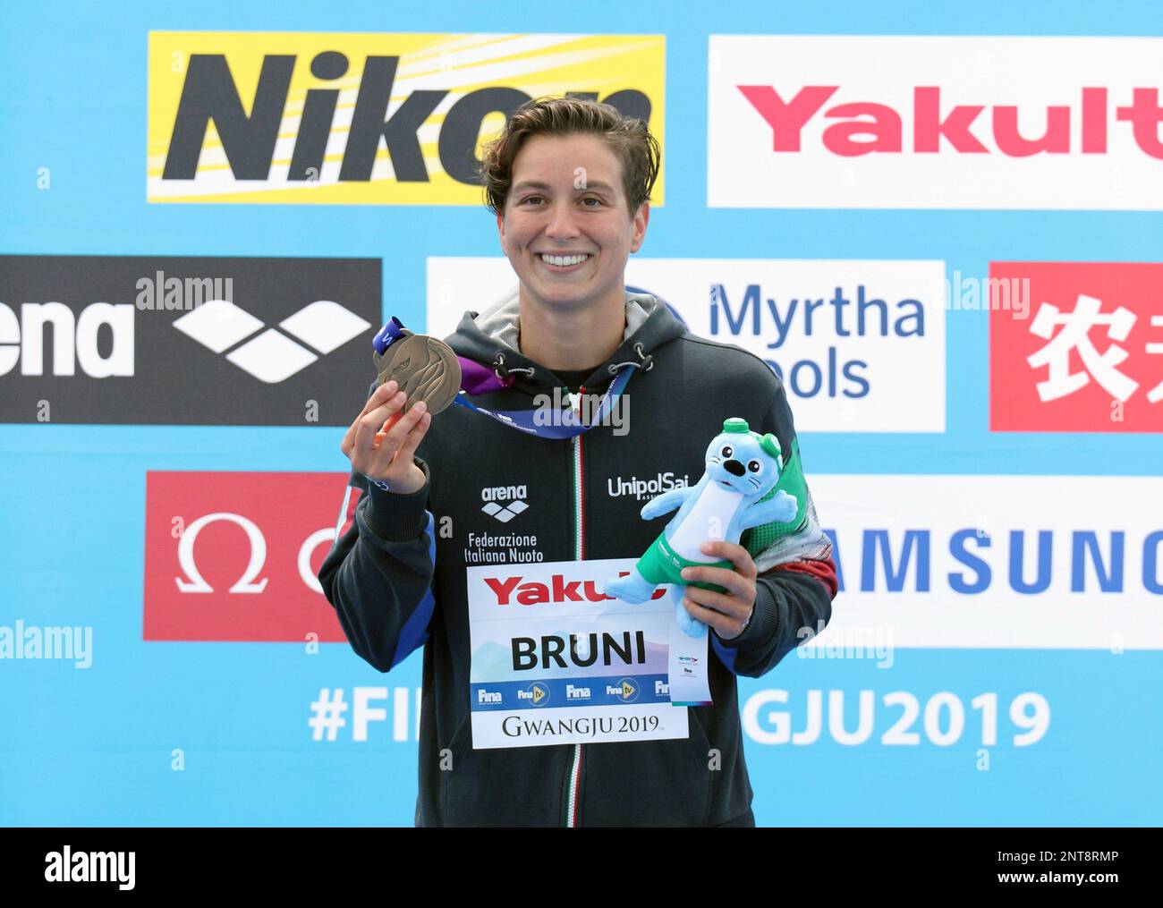 Italy's BRUNI Rachele, bronze, celebrates on the podium of the Open ...