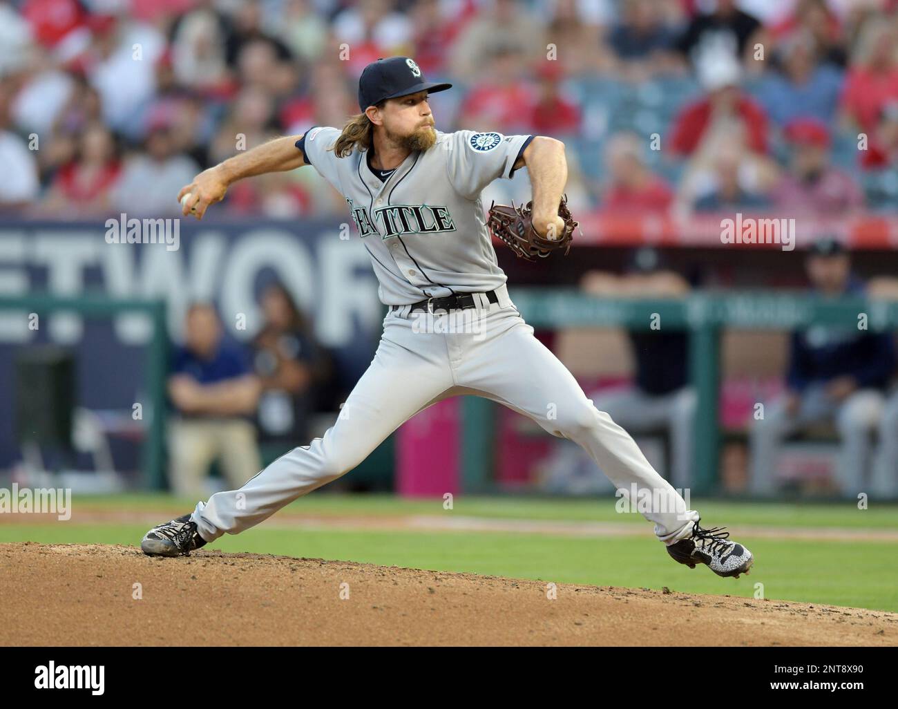 ANAHEIM, CA - JULY 12: Seattle Mariners pitcher Mike Leake (8) in ...