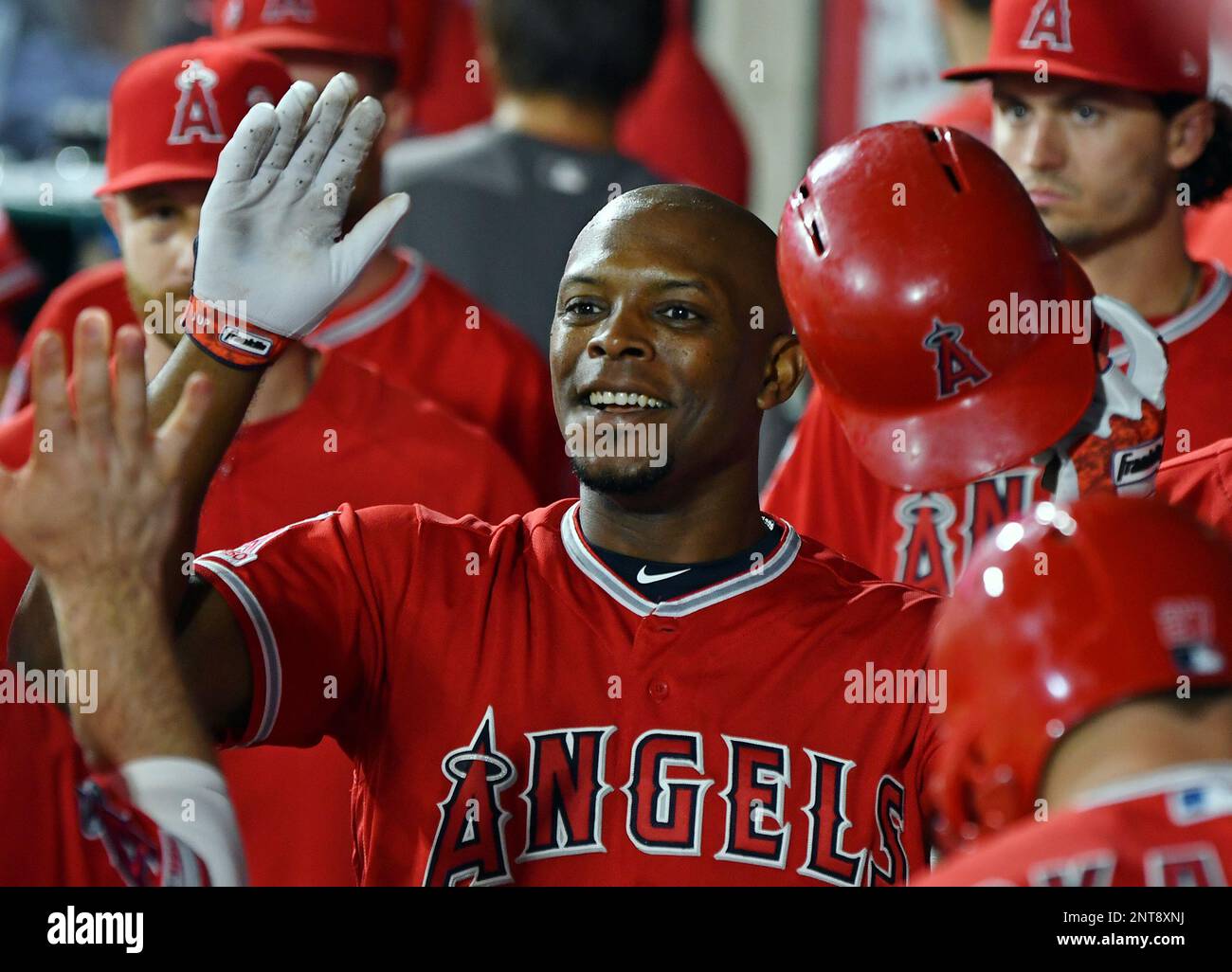 ANAHEIM, CA - JULY 12: Los Angeles Angels left fielder Justin Upton (8 ...