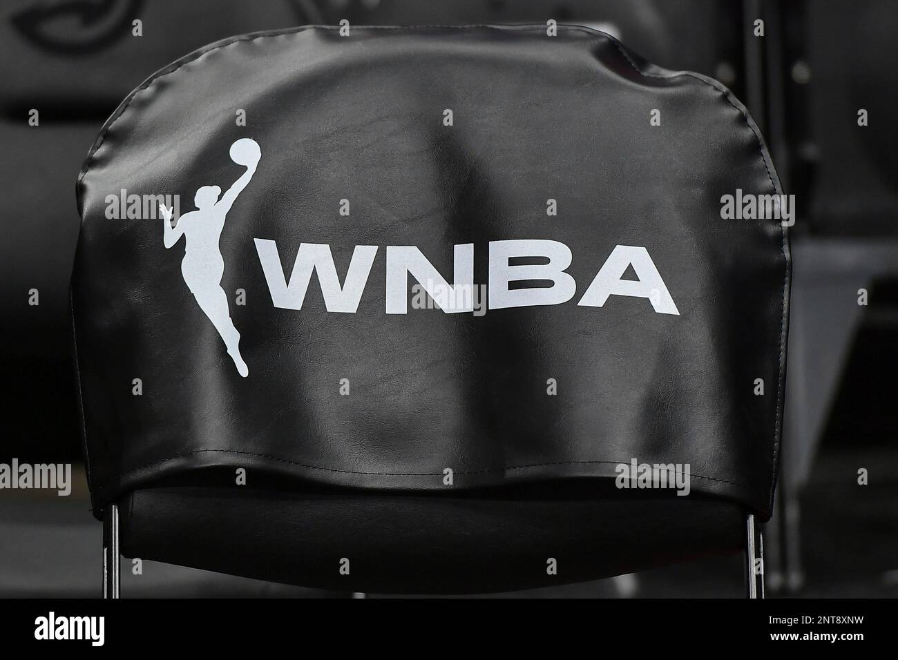 ATLANTA, GA – JULY 12: The WNBA logo on a chairback during the WNBA ...