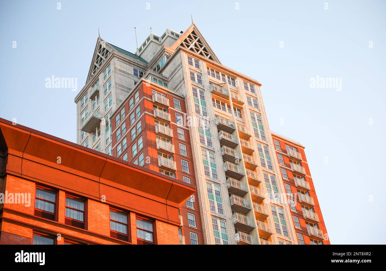 Brick buildings in the city during the morning showing downtown and ...