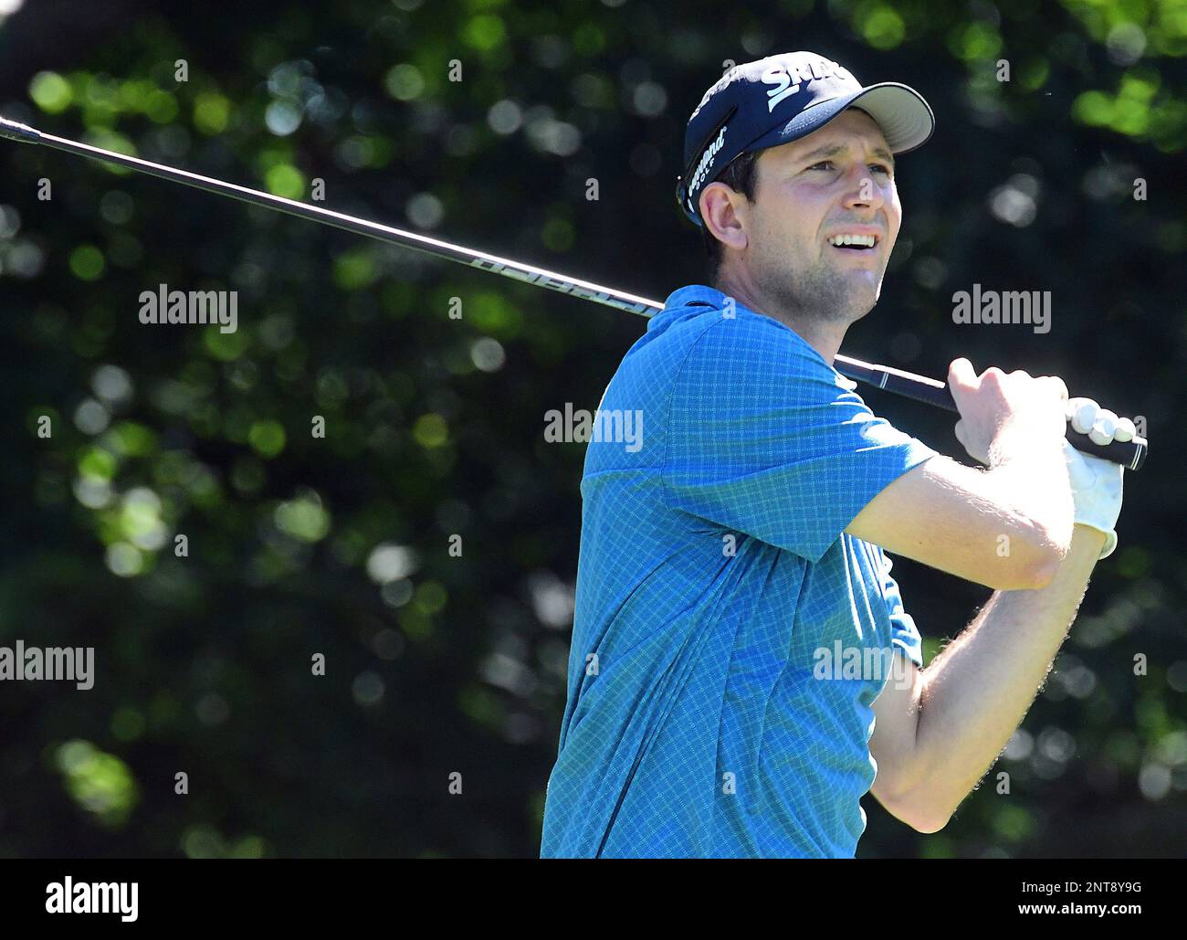 SILVIS, IL - JULY 12: Brice Garnett reacts after hitting his tee shot ...