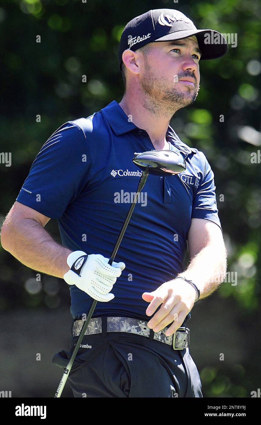 SILVIS, IL - JULY 12: Brian Harman watches his tee shot on the #2 hole ...