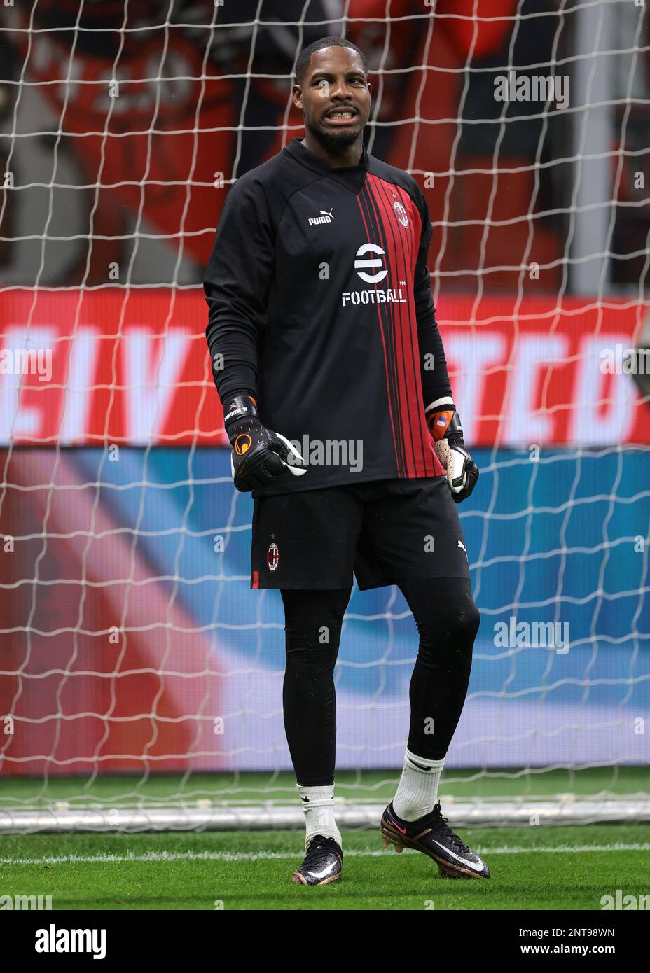 Milan, Italy, 26th February 2023. Mike Maignan of AC Milan reacts ...