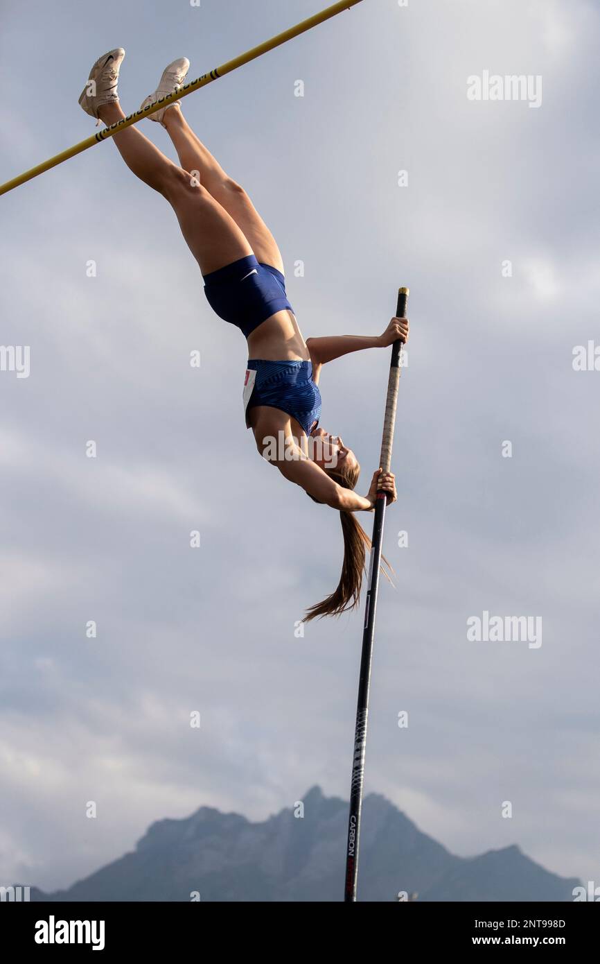 Alysha Newman of Canada competes in the women's pole vault event at the ...
