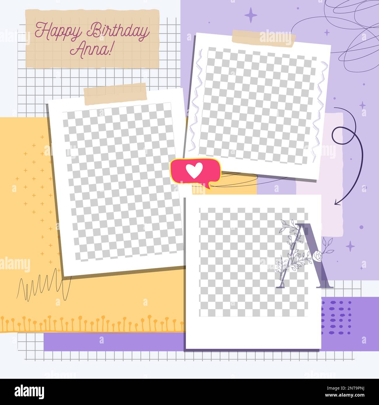 Happy Birthday Social media post template with blank frames for photo ...