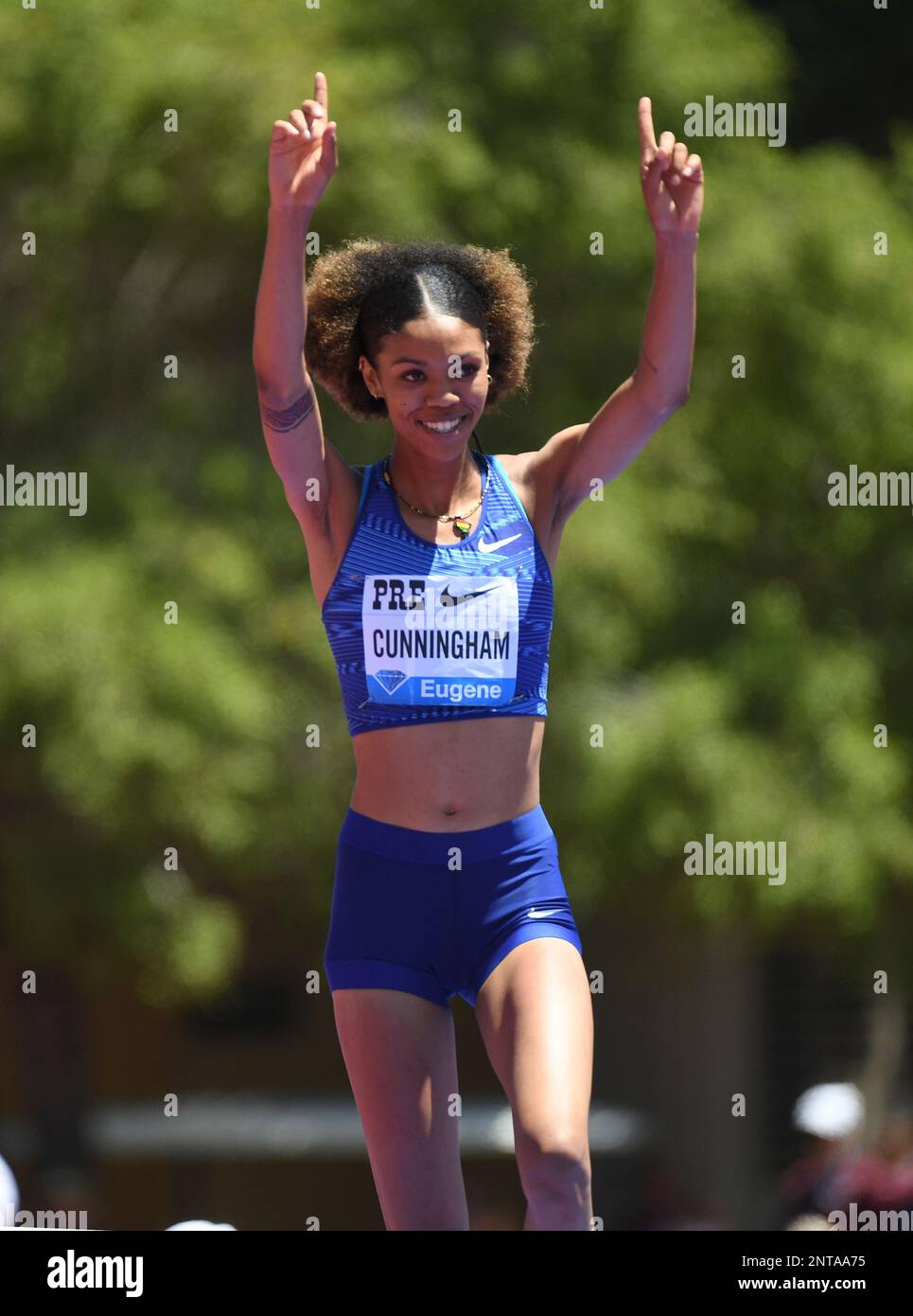 Vashti Cunningham (USA) celebrates after placing second in the women's ...