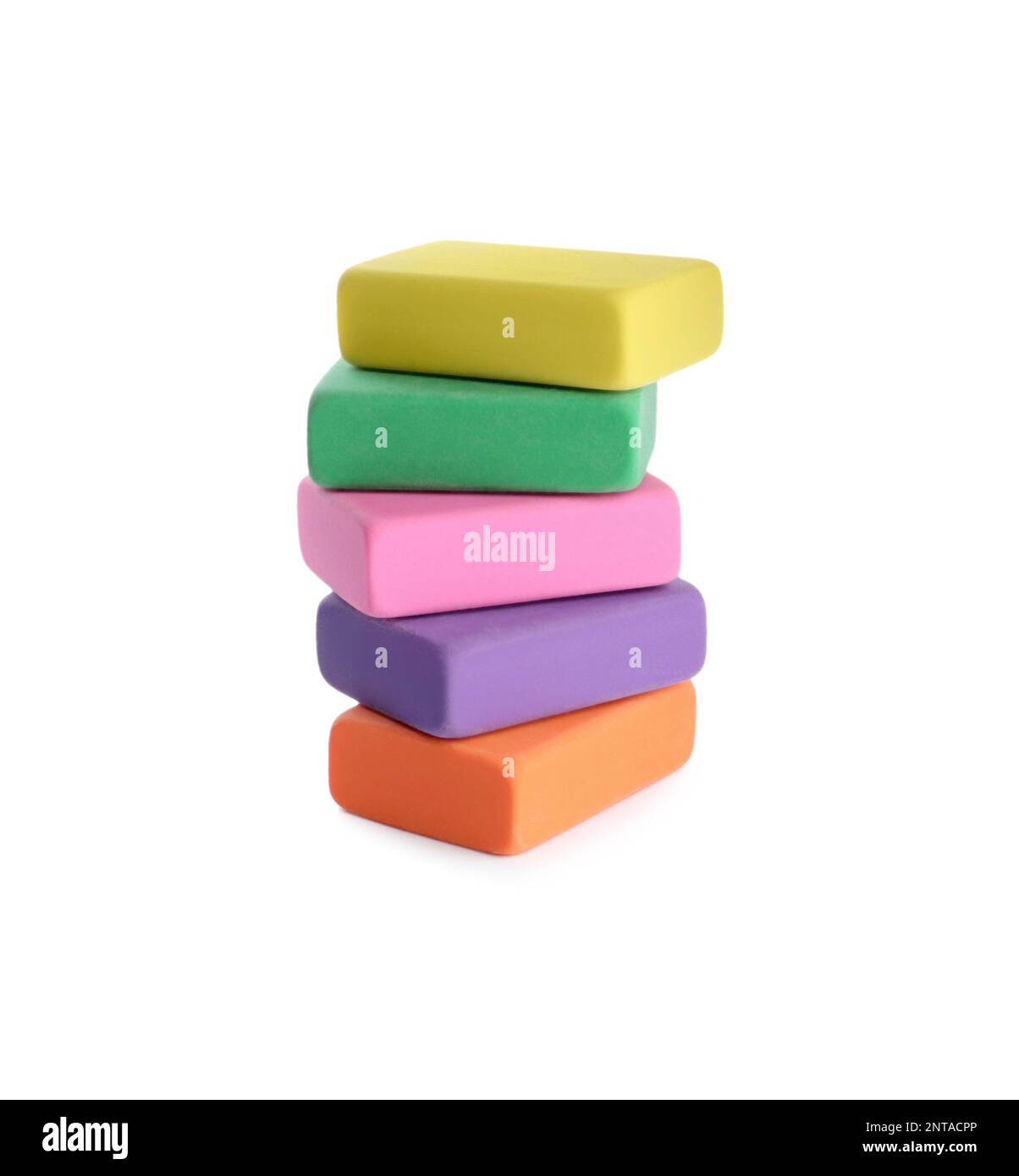 Stack of bright erasers on white background Stock Photo - Alamy