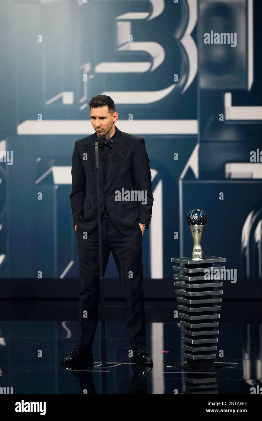 Paris, France. 27th Feb, 2023. Argentina's Lionel Messi speaks after ...