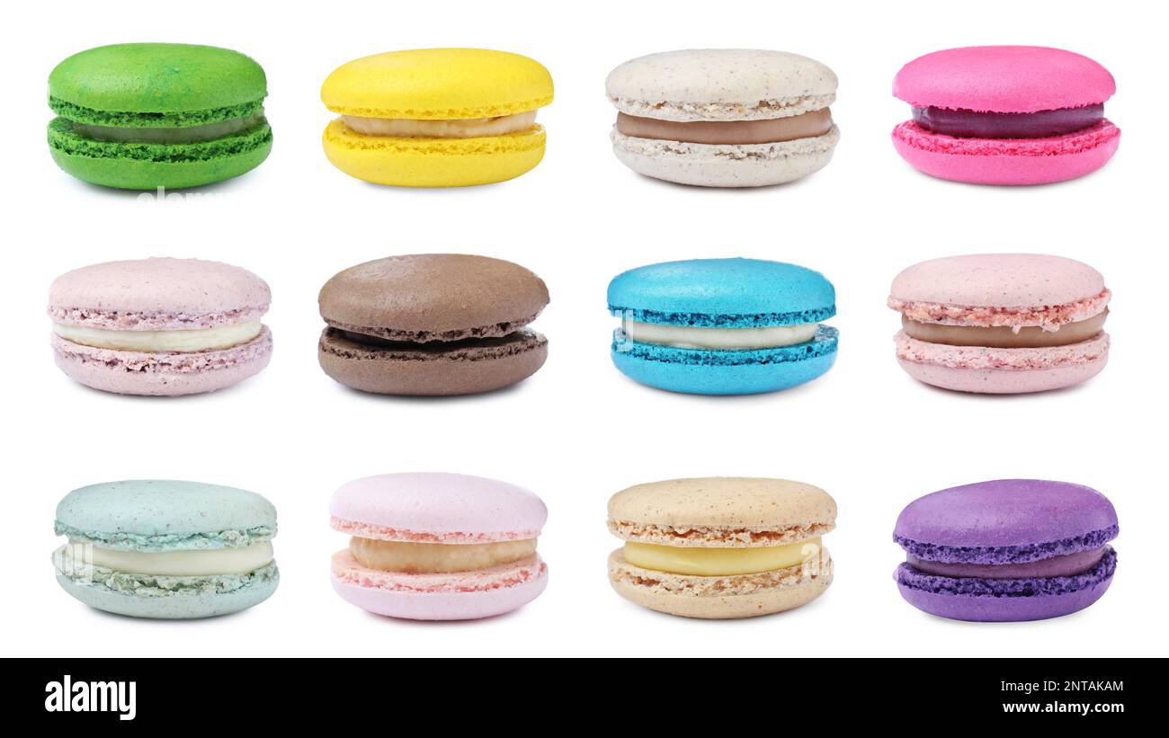 Set with different delicious macarons on white background Stock Photo ...
