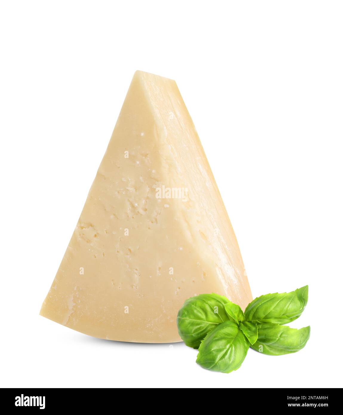 Delicious parmesan cheese and basil on white background Stock Photo - Alamy
