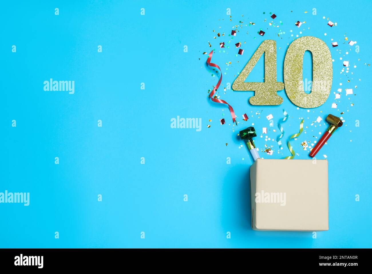 Flat lay composition with decor and numbers on light blue background ...