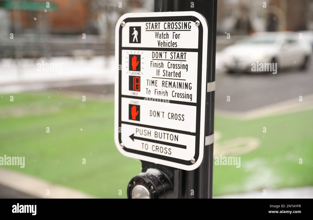 pedestrian walkway go and stop traffic signal in red and yellow Stock ...