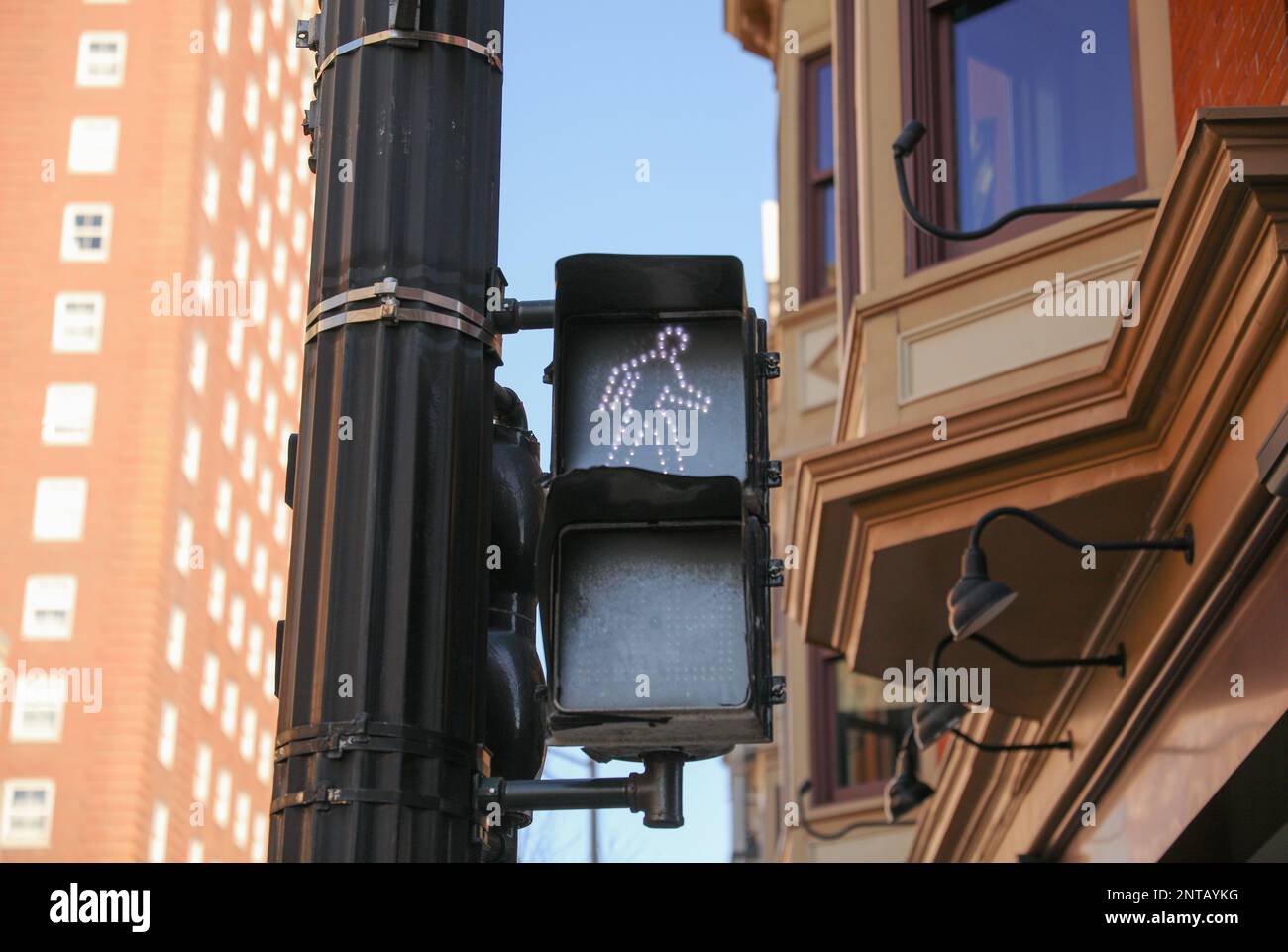 pedestrian walkway go and stop traffic signal in red and yellow Stock ...