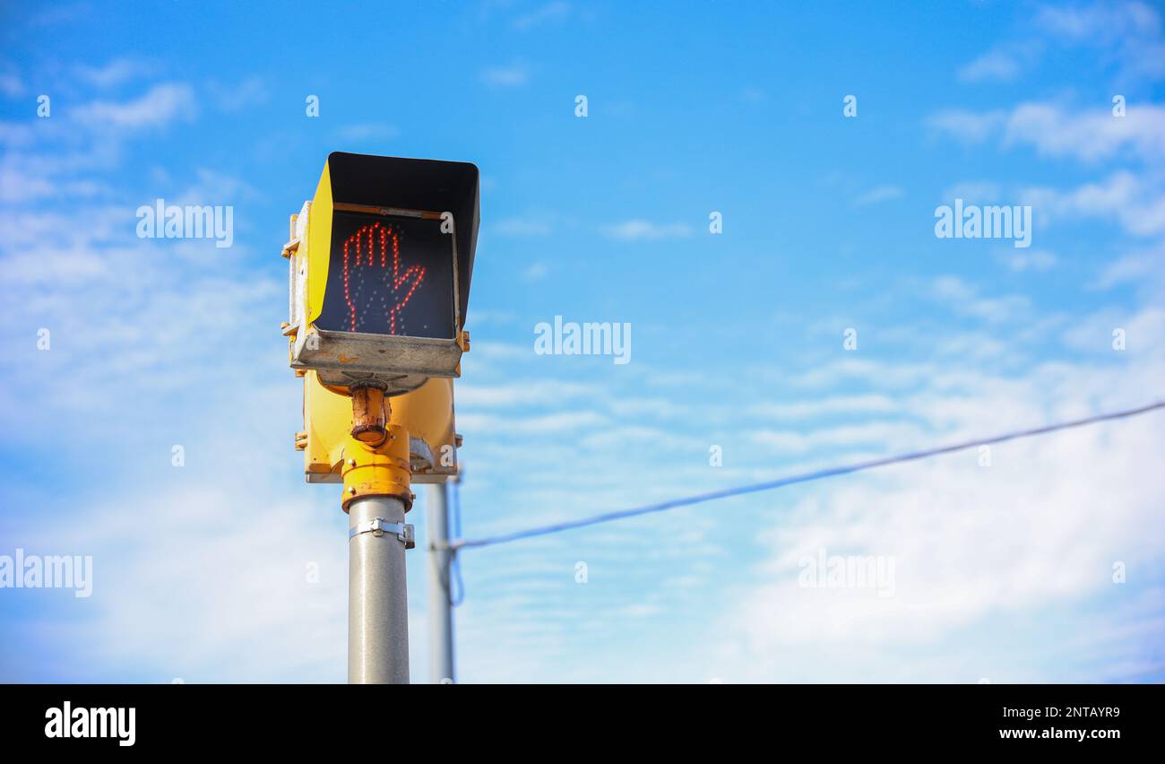 pedestrian walkway go and stop traffic signal in red and yellow Stock ...
