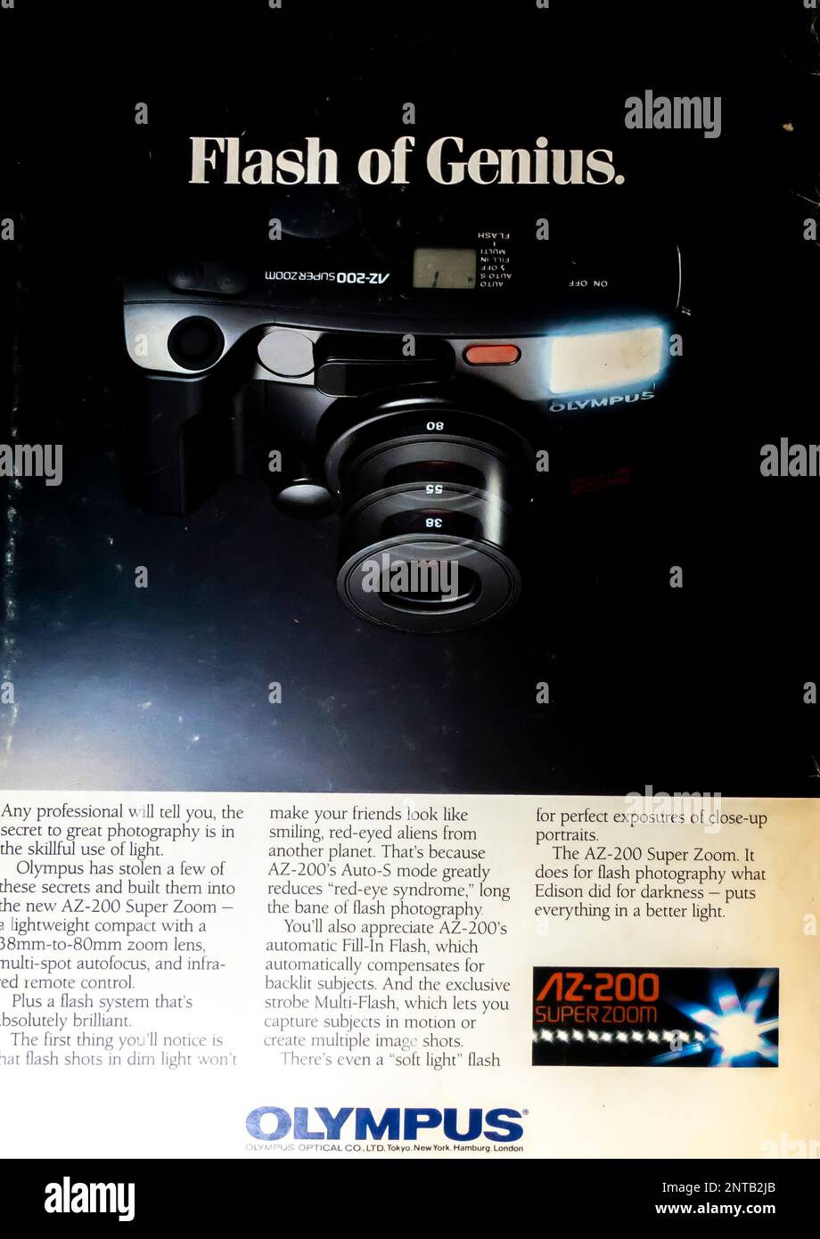 Olympus AZ-200 superzoom advert in a NatGeo magazine, April 1978 Stock ...
