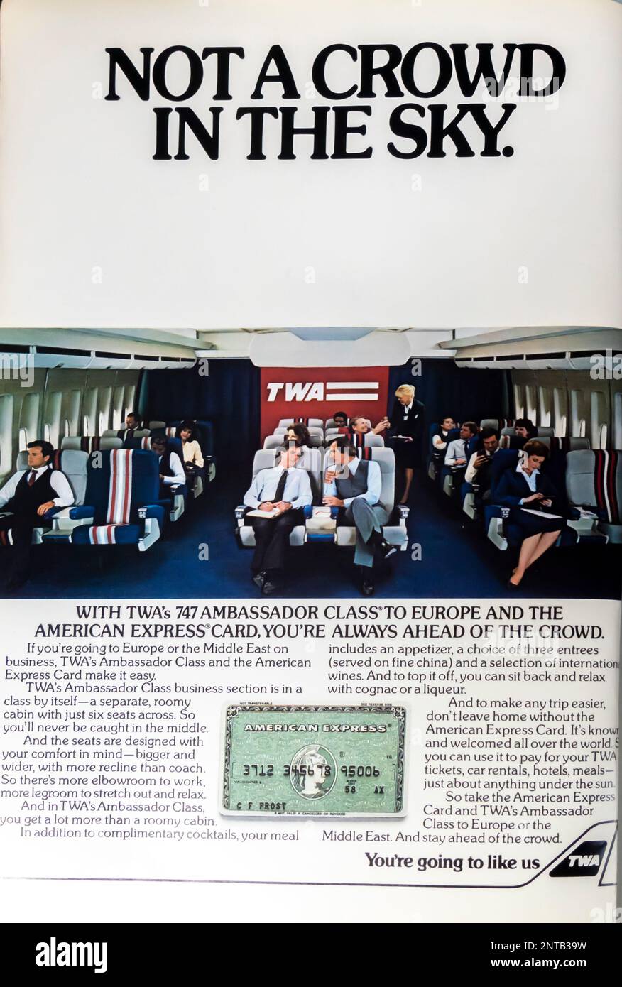 TWA ambassador's class and American Express card advert in a NatGeo ...