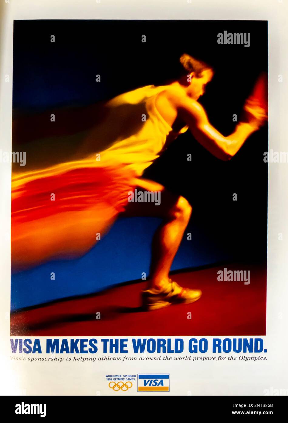 Visa card Olympic games 92 advert in a NatGeo magazine, June 1992 Stock ...