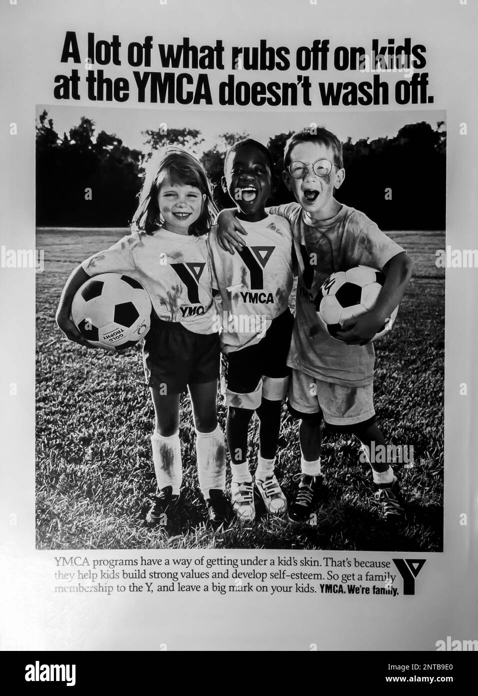 YMCA kids advert in a NatGeo magazine, march 1998 Stock Photo - Alamy