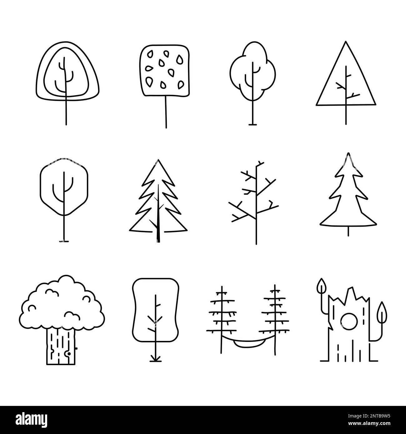 Simple and minimalist tree icons collection. Line art silhouette trees ...