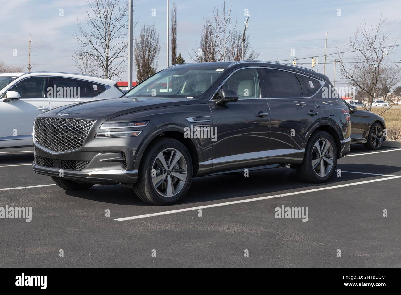 Noblesville - Circa February 2023: Genesis Hyundai GV80 Luxury SUV display. Genesis offers the ...