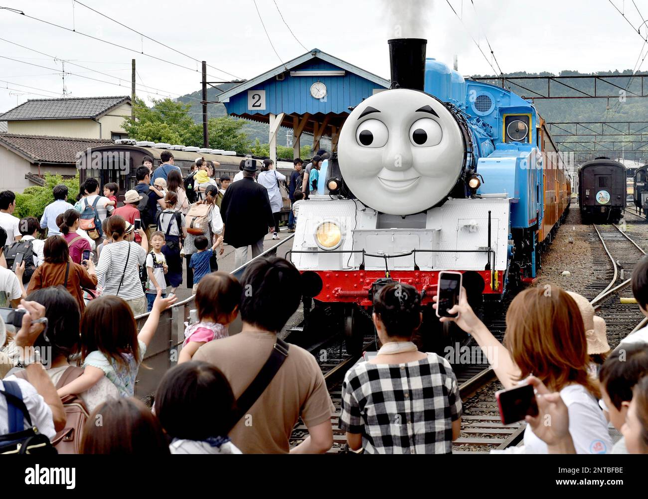 Thomas the Tank Engine of Oigawa Railway parks at Shinkanaya Station in ...