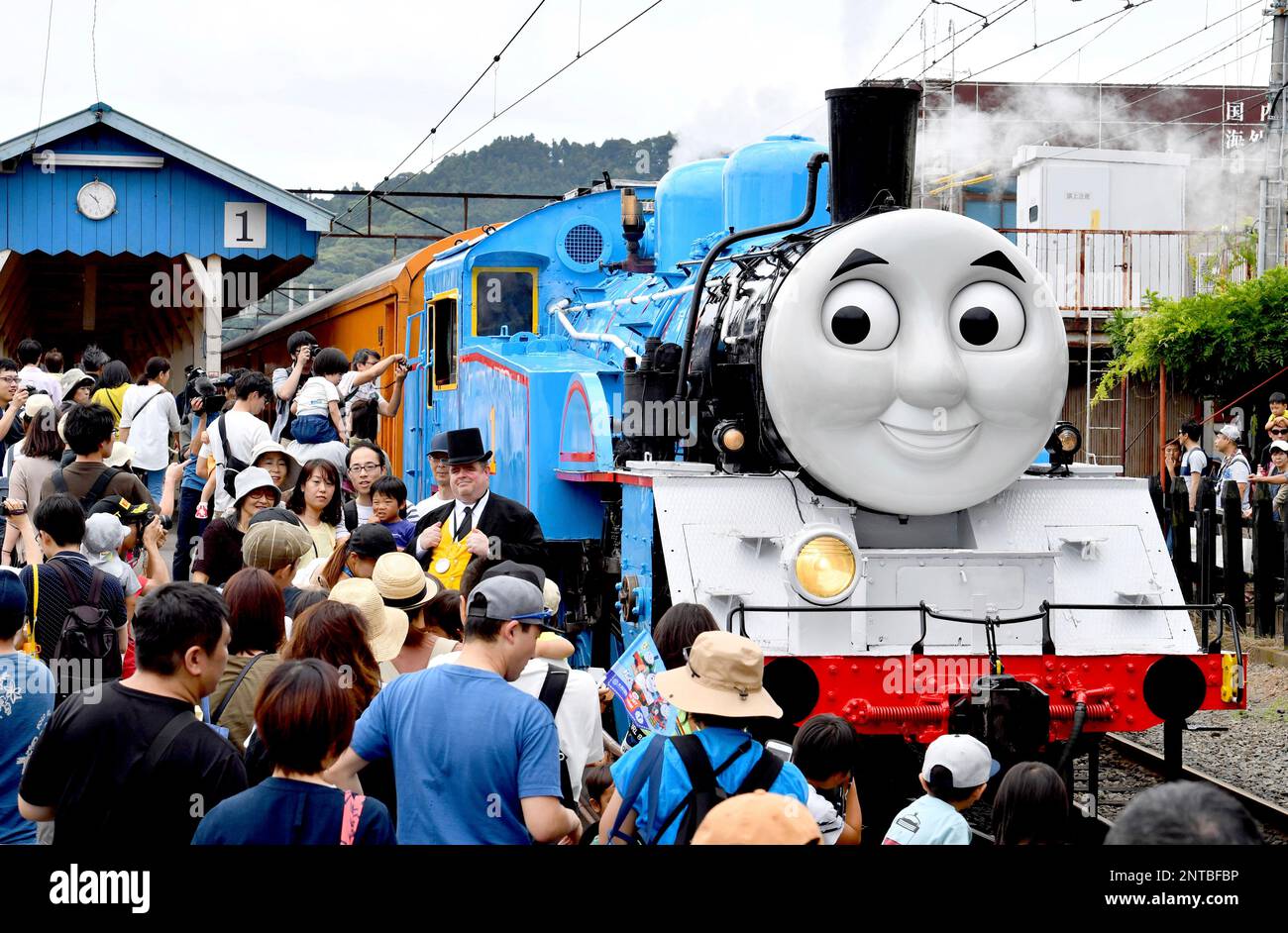 Thomas the Tank Engine of Oigawa Railway parks at Shinkanaya Station in ...