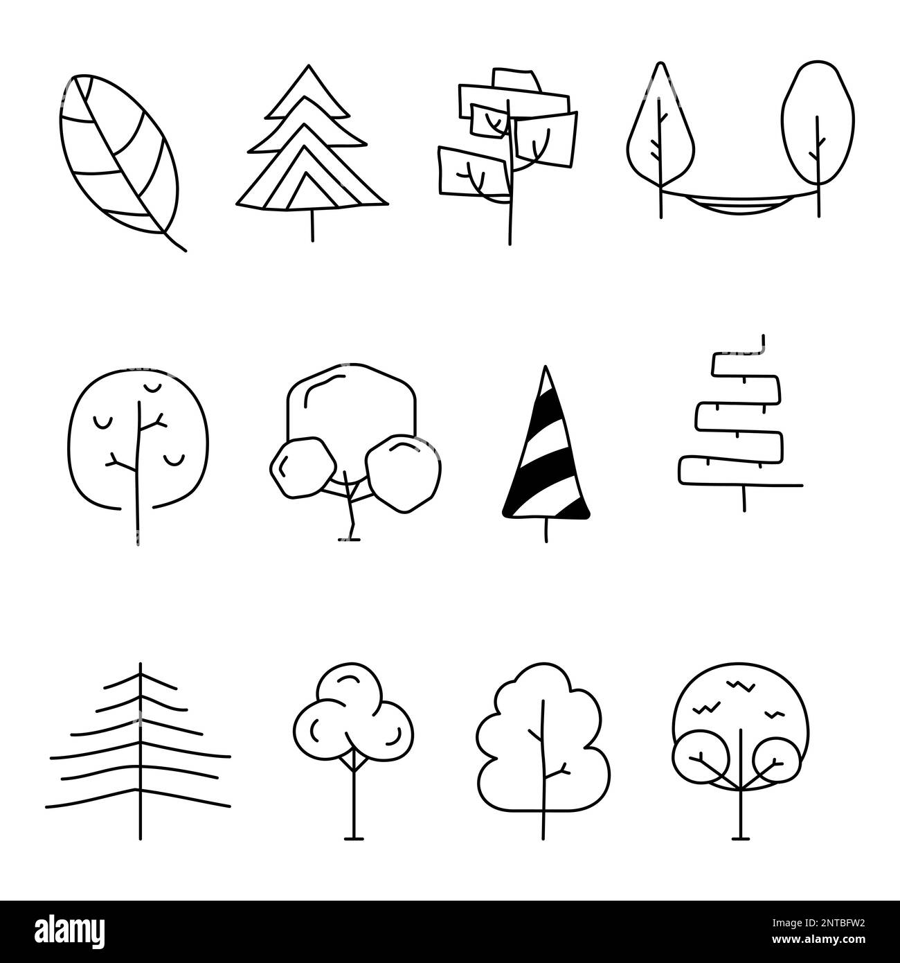 Simple and minimalist tree icons collection. Line art silhouette trees ...