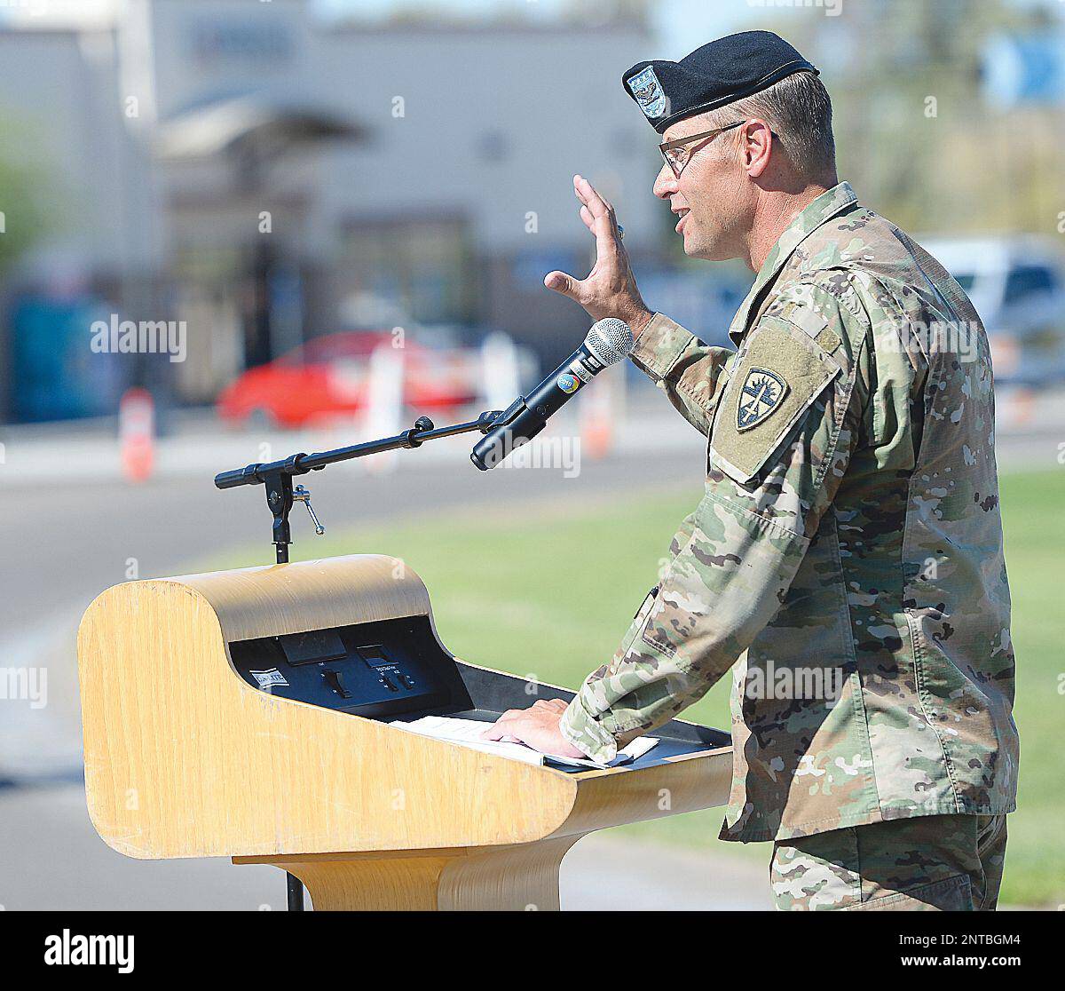 Col. Ross Poppenberger, U.S. Army Yuma Proving Ground commander, speaks ...