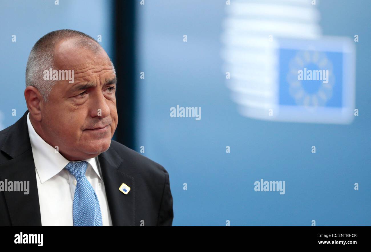 Bulgarian Prime Minister Boyko Borissov arrives for an EU summit at the ...