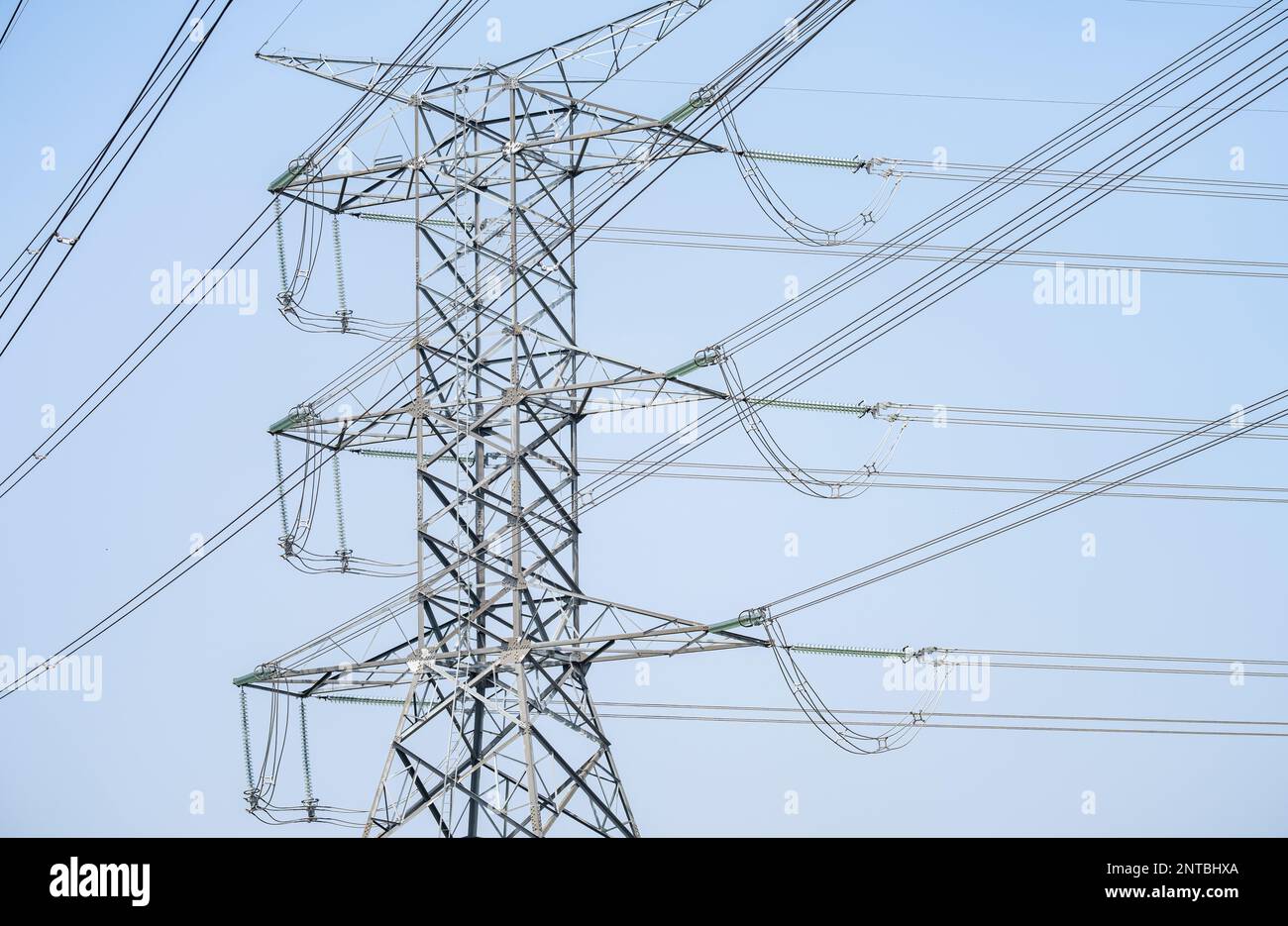 High voltage electric transmission tower. High voltage power lines ...