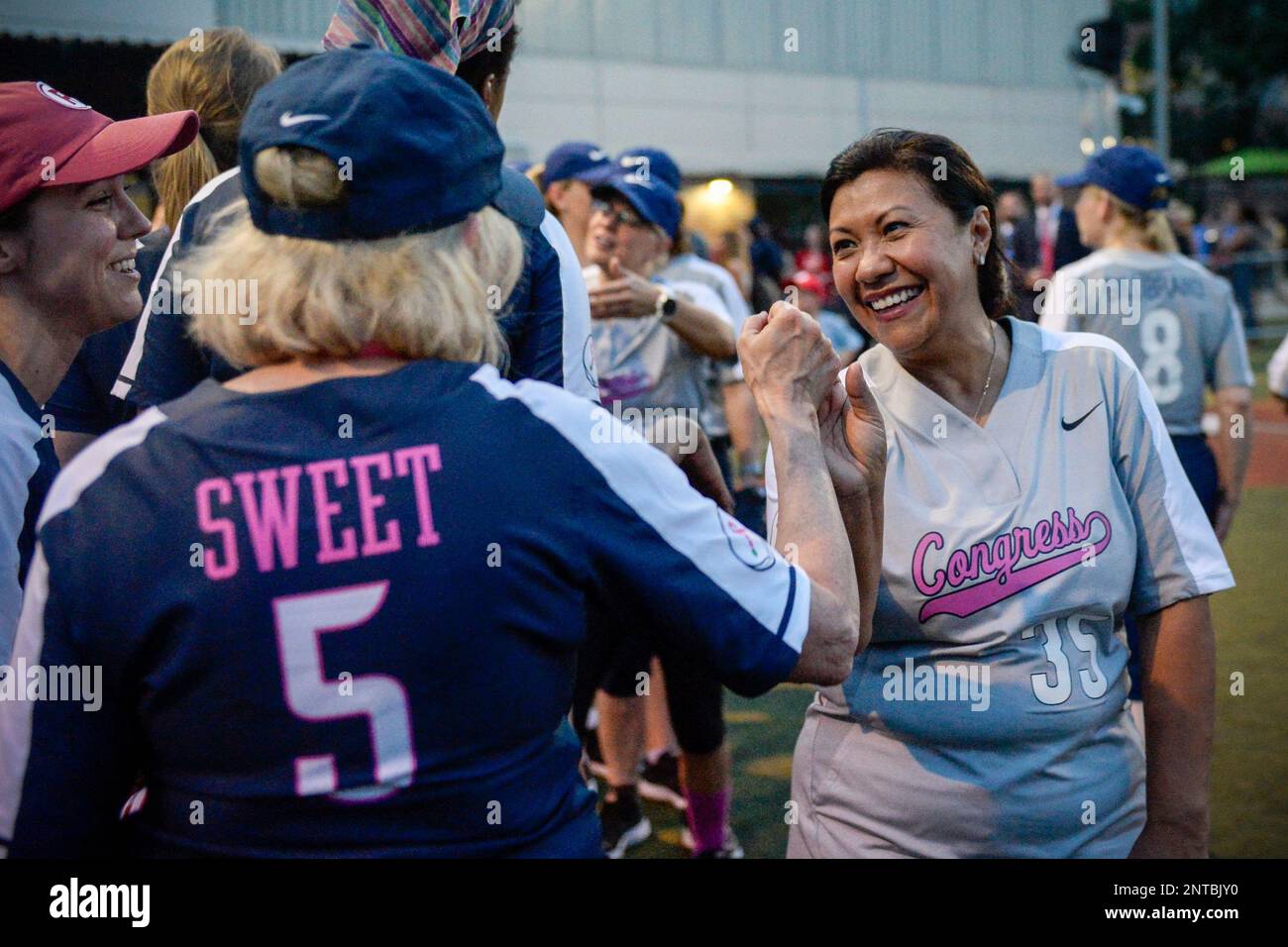 UNITED STATES - JUNE 19: Rep. Norma Torres, D-Calif., right, high fives ...