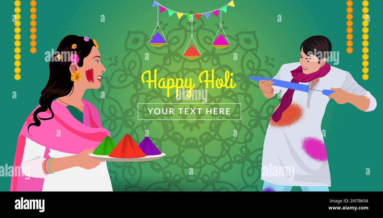 Beautiful happy couple playing Holi with colors. Happy Holi social ...